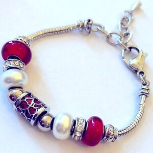 bella Perlina | Jewelry | Bella Perlina Red And Silver Charm Bracelet ...